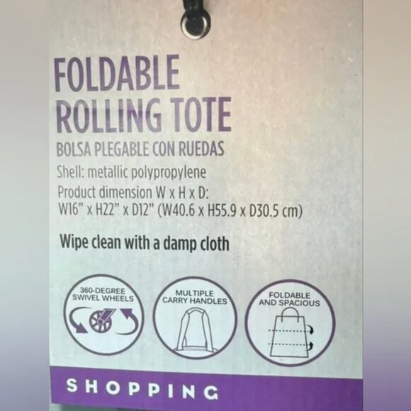 Bags | New Ls Live In Style Foldable Rolling Tote Rose Gold Aldi Bag ...